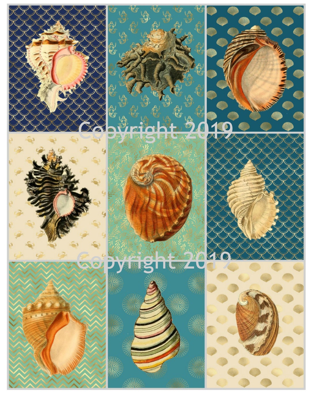 Vintage Botanical Shells Collage Sheet 3 Altered Art, Atc's, Card ...