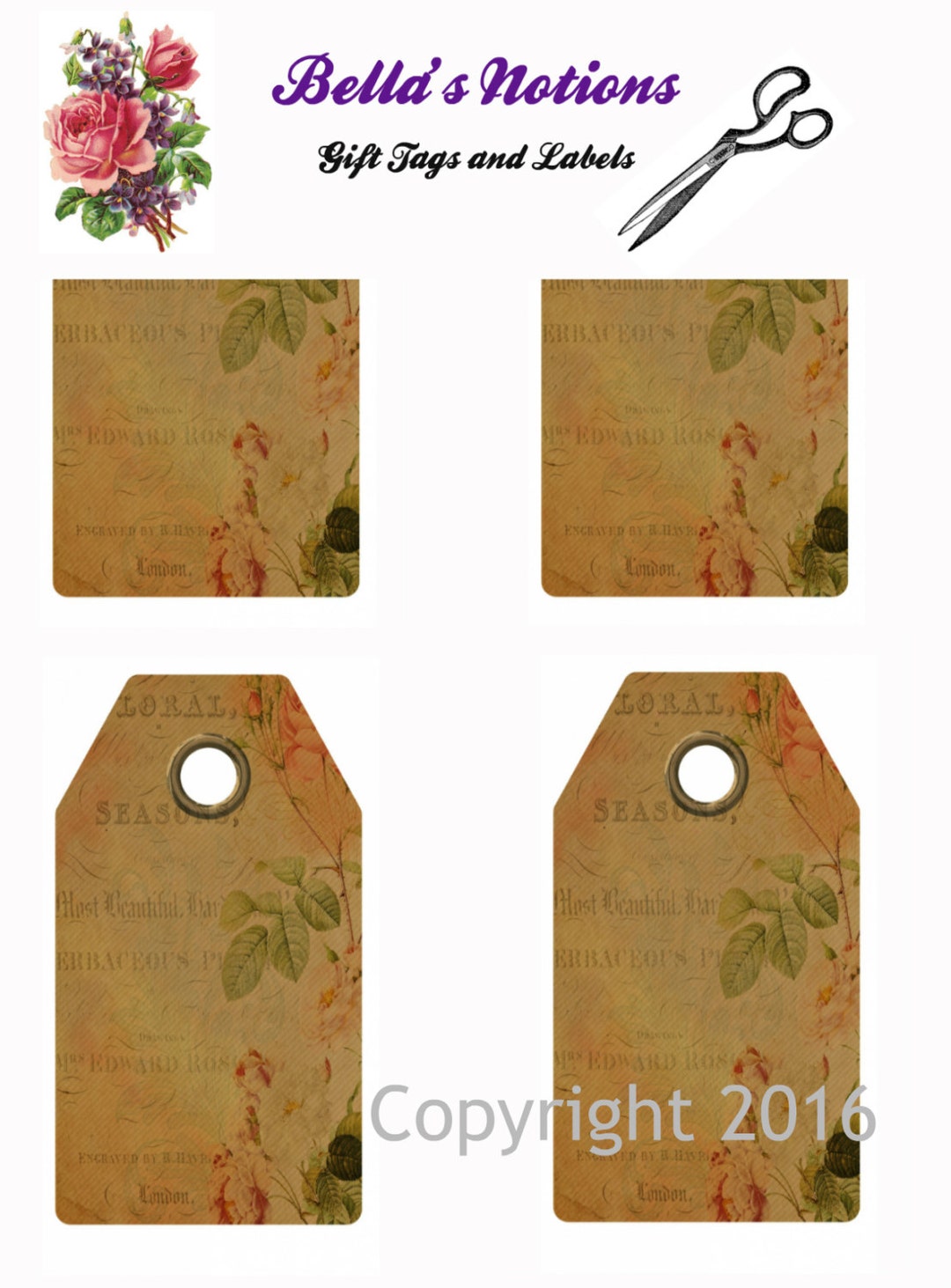 Brown Floral Gift Tags / Labels in Large and Small Sizes Includes ...