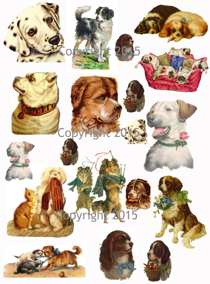 Collage Sheet Printable Vintage Victorian Dogs Instant Digital | Etsy