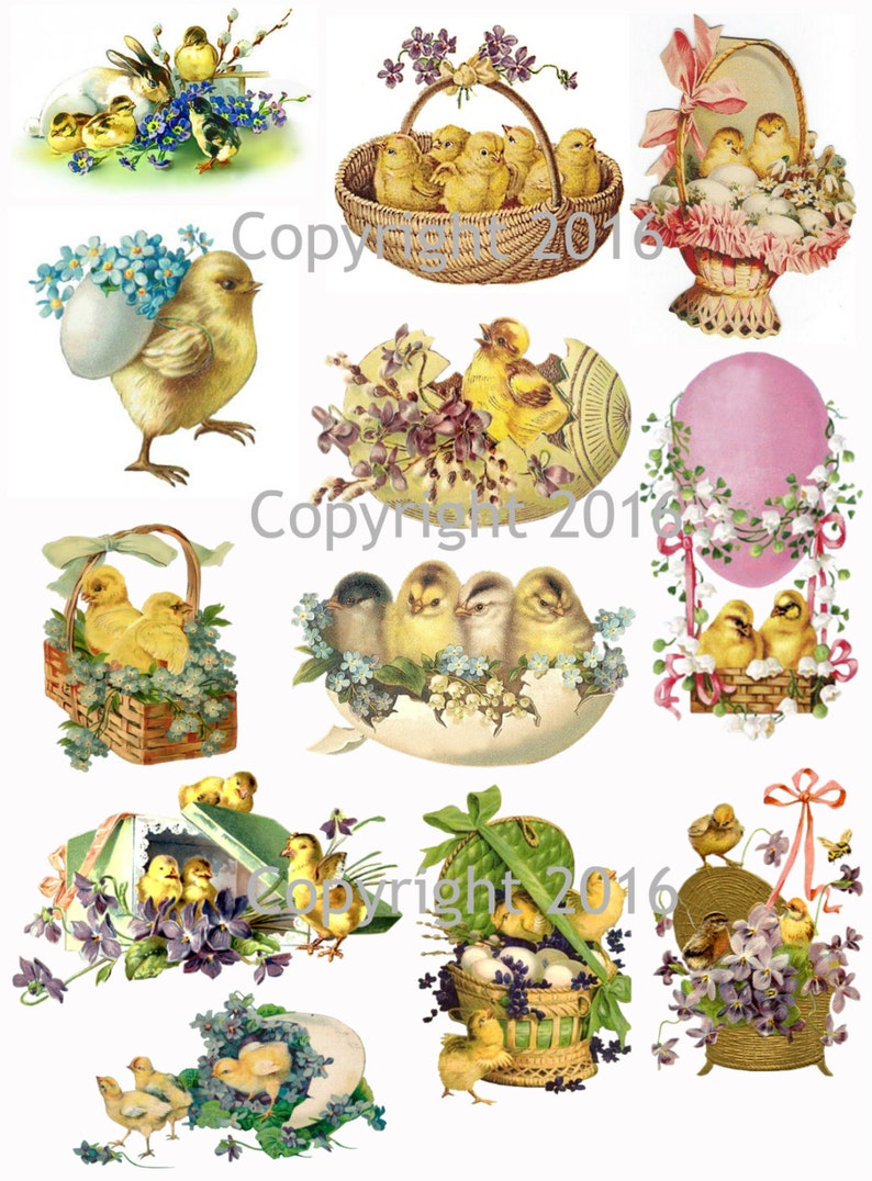 Printable Victorian Easter Chicks and Eggs #104 Collage Sheet. Instant ...