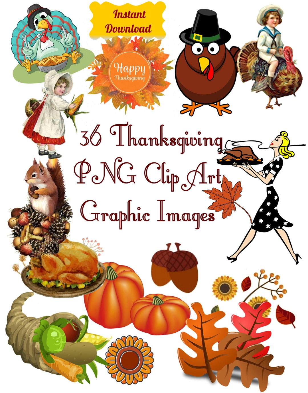 36 Assorted Thanksgiving Graphic Images Clip Art Transparent PNG Files ...