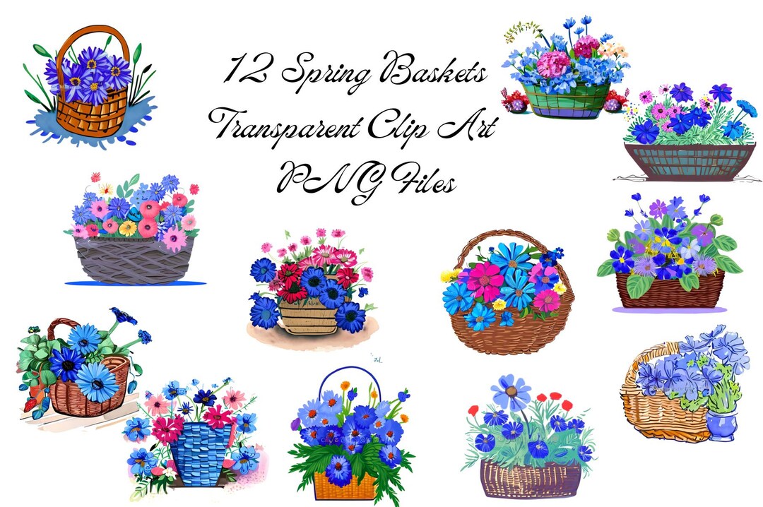 12 Spring Baskets Transparent PNG File Images for POD, Journaling ...