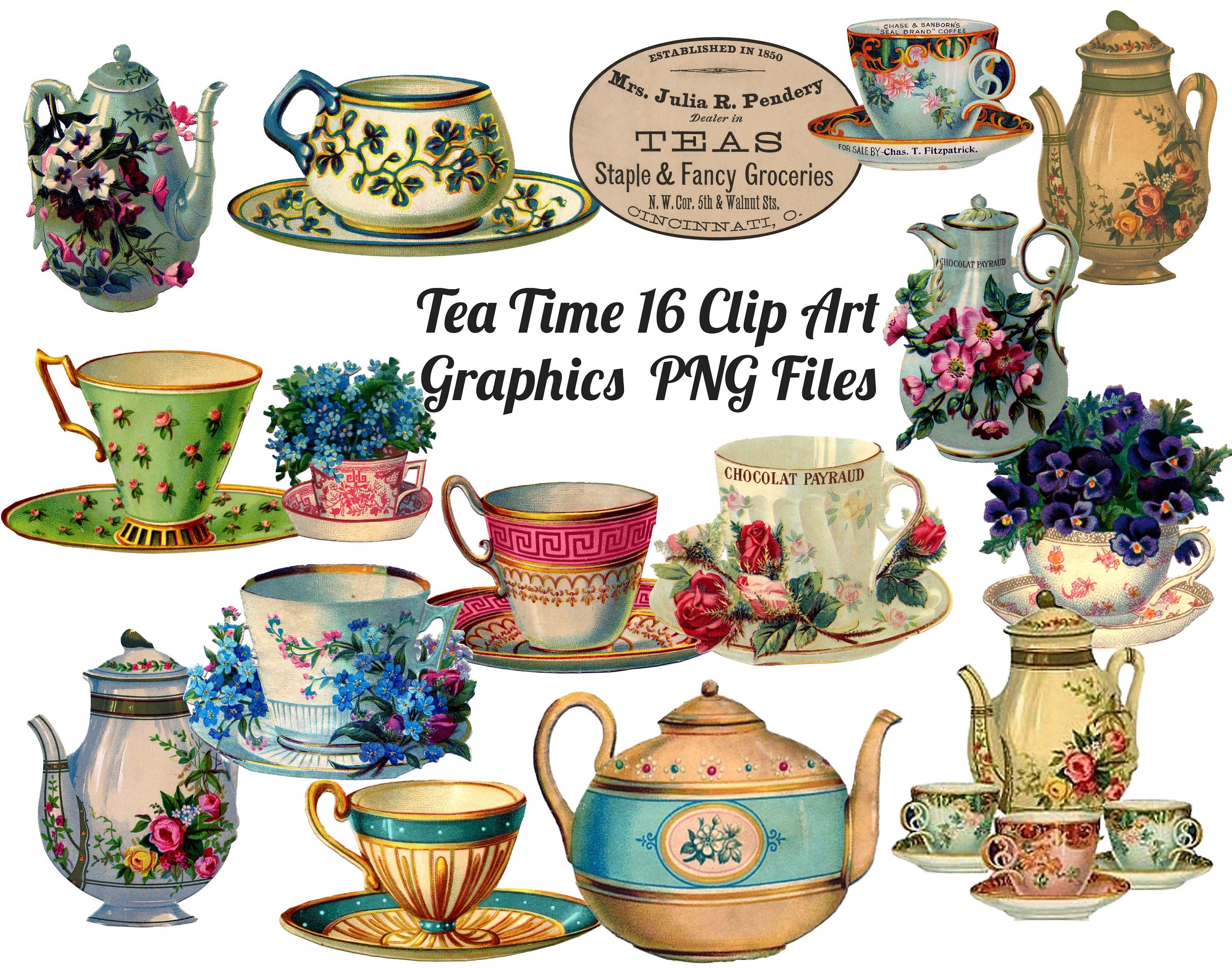 Tea Time Clipart Images 16 Transparent PNG Files Instant | Etsy India