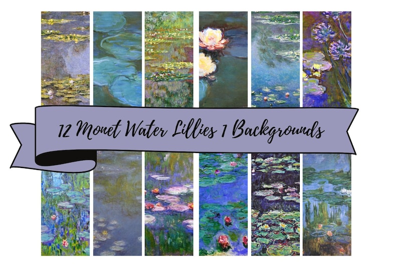 12 Claude Monet Lily Pond Art 1 Background Sheets of 12 X 12" JPG ...