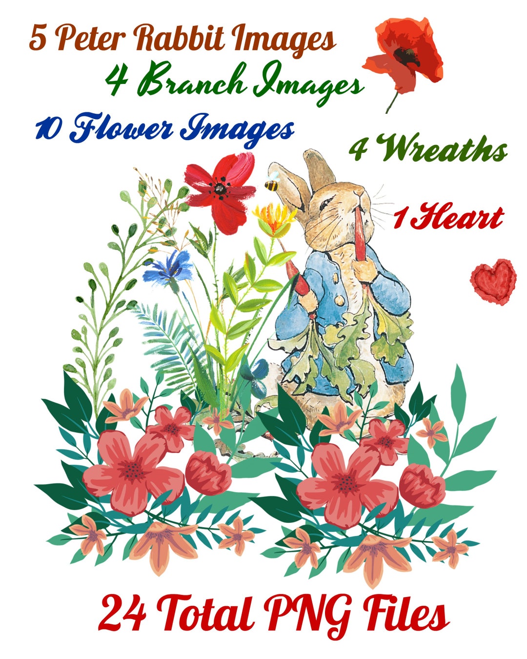 24 Peter Rabbit and Poppy Flowers Clip Art Transparent PNG Files ...