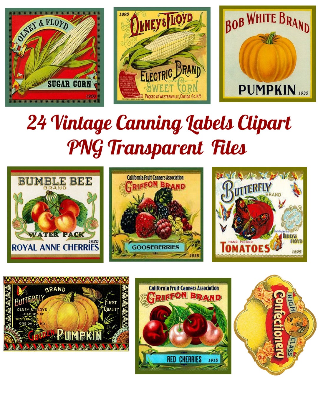 24 Vintage Canning Label Images Clip Art Transparent PNG Files Instant ...