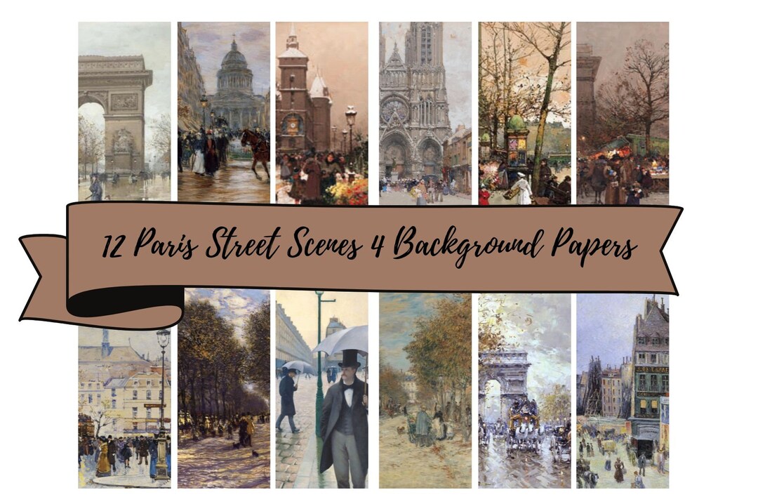 12 French Street Scenes of Paris 4 Design Background Sheets of 8.5 X 11 ...