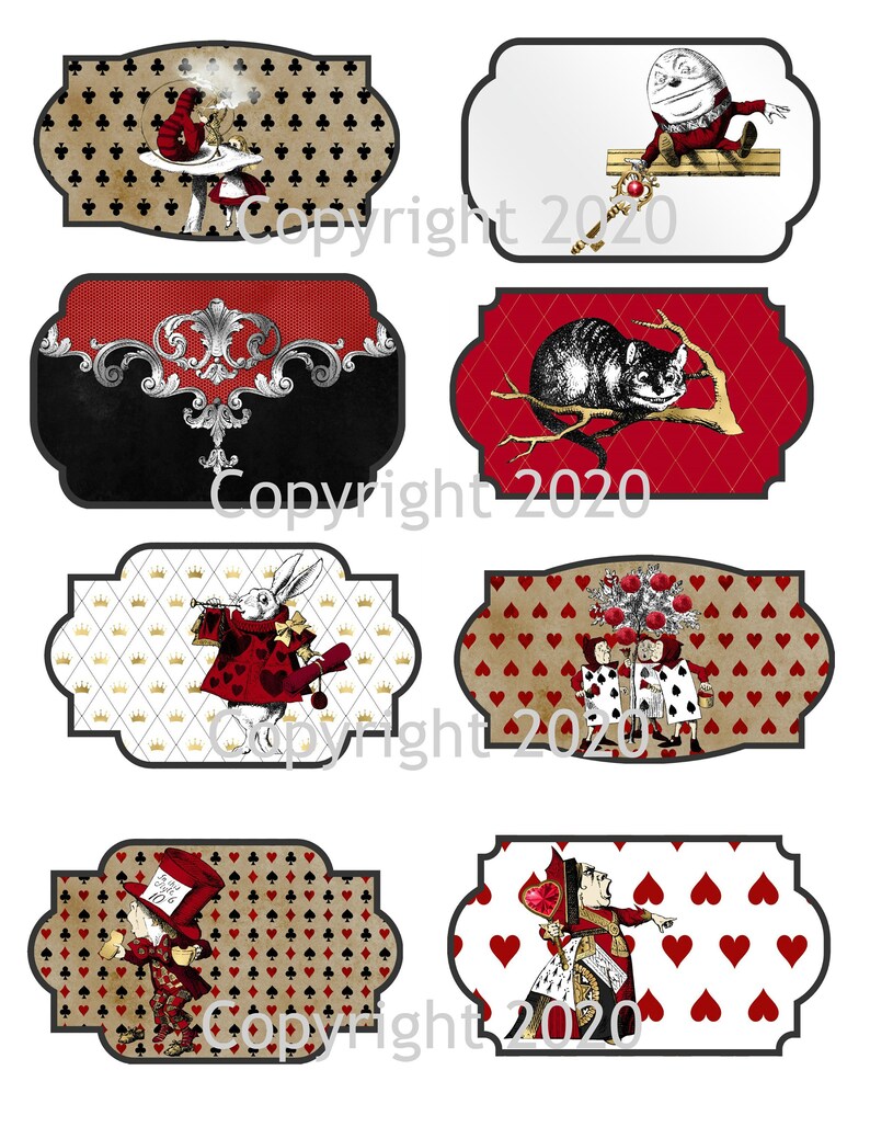 Printable Vintage Alice in Wonderland Red Queen Labels Collage | Etsy
