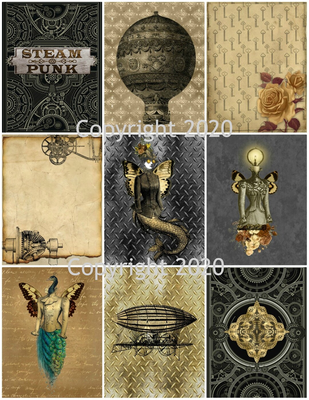 Printable Steampunk Tags Labels Collage Sheet Instant Digital Download ...