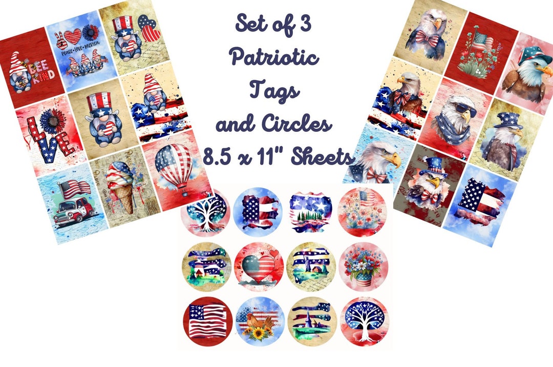 Set of 3 Patriotic Journal Tags, and Circles for ATC Cards, Altered Art ...