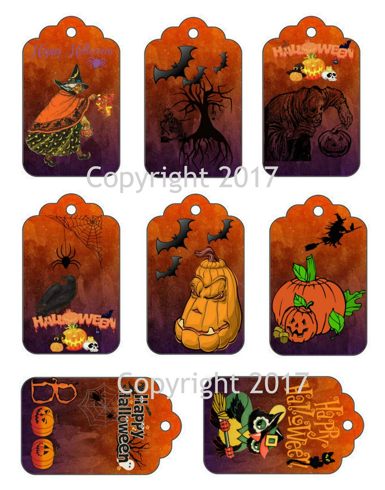8 Halloween Gift Tags, Labels Instant Digital Download JPG and PDF - Etsy