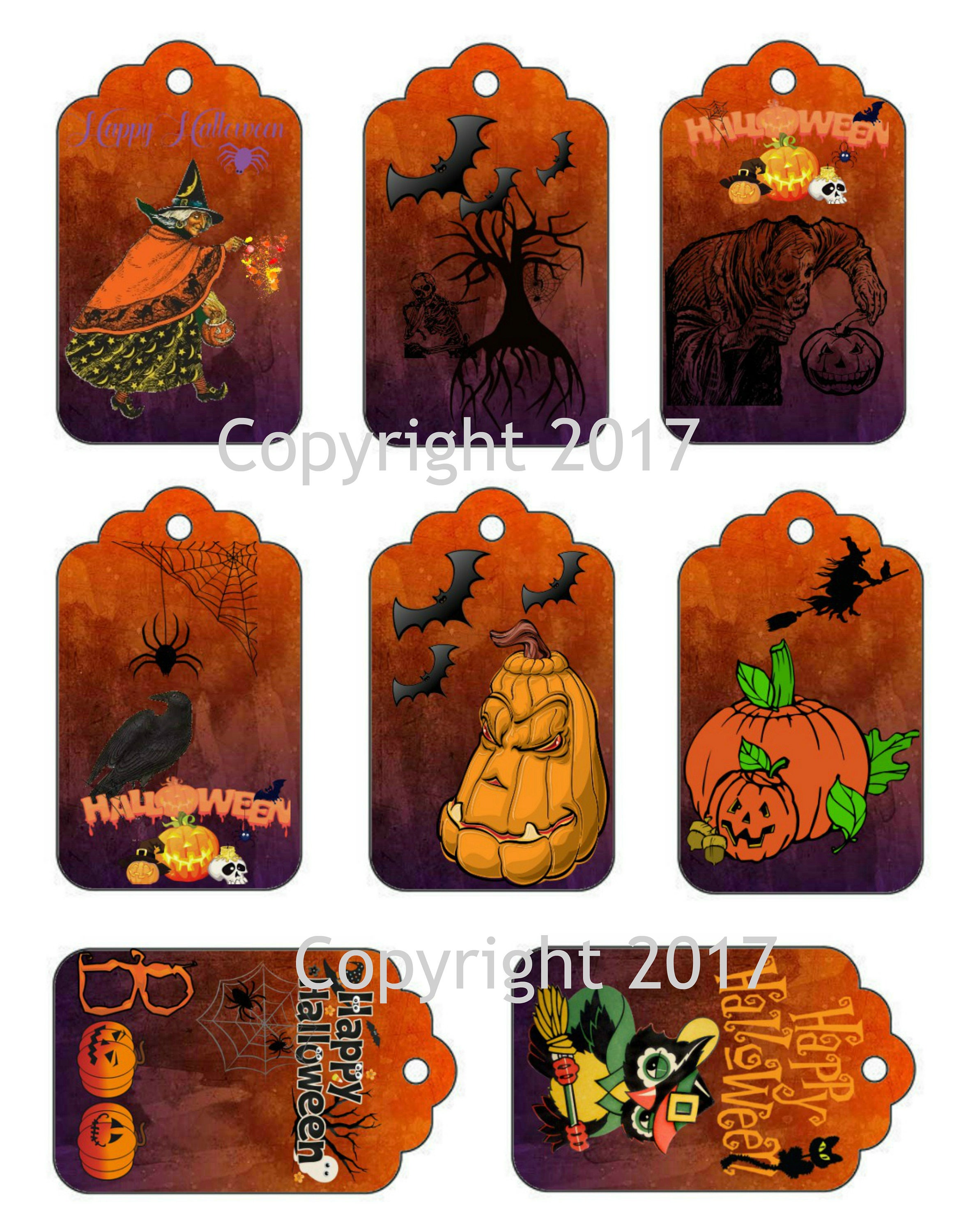 8 Halloween Gift Tags, Labels Instant Digital Download JPG and PDF - Etsy