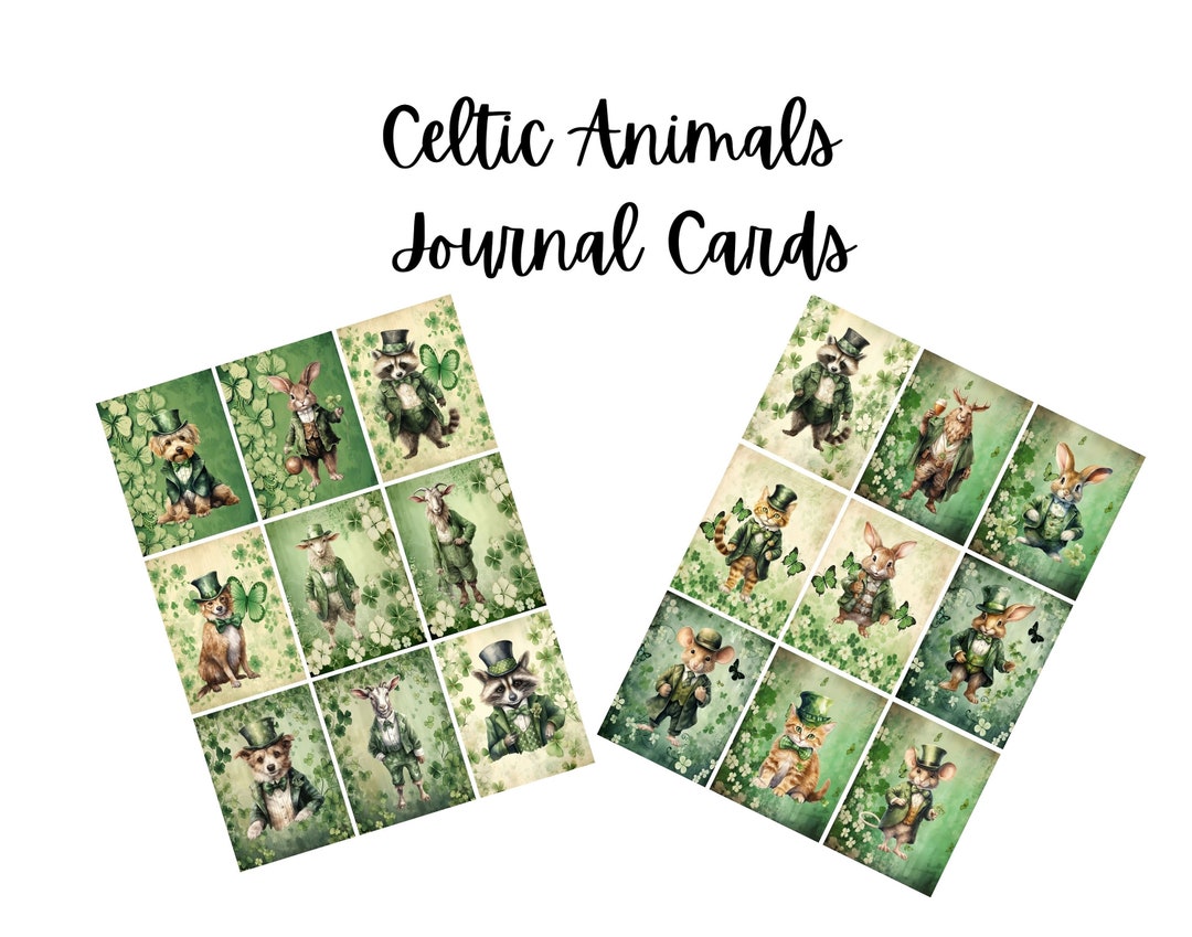 18 Celtic St. Patrick's Day Animal Cards and 2 Collage Sheets of Tags ...
