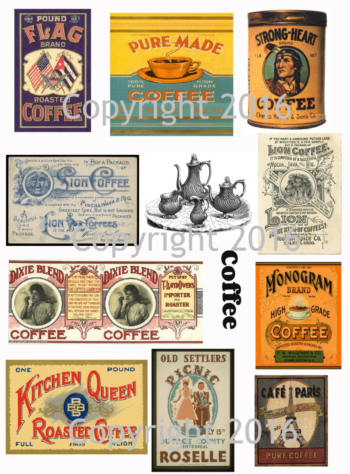 Printable Vintage Ephemera Coffee Labels Collage Sheet Instant - Etsy