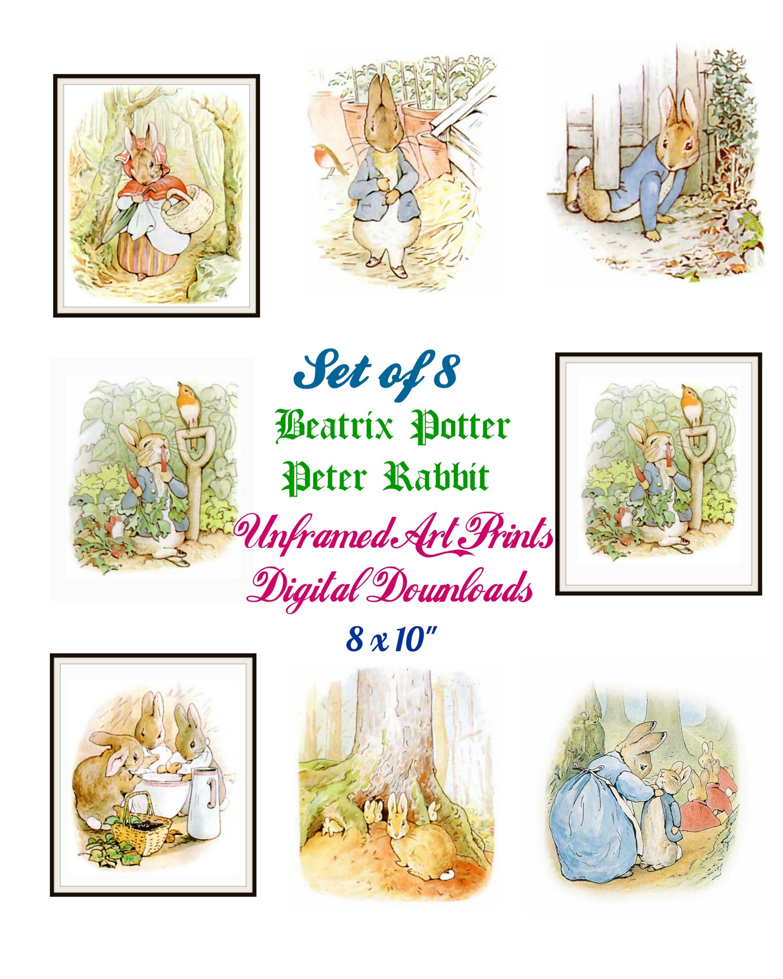 Set of 8 Beatrix Potter Mother Rabbit Peter Rabbit Digital | Etsy