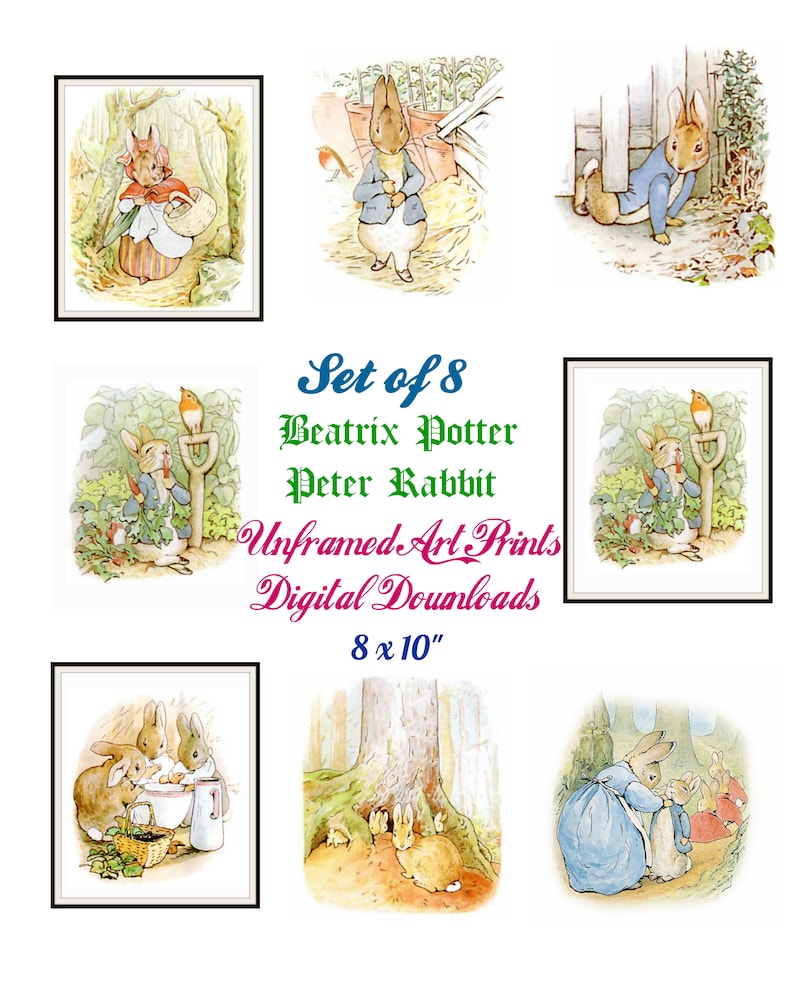 Set of 8 Beatrix Potter Mother Rabbit Peter Rabbit Digital - Etsy