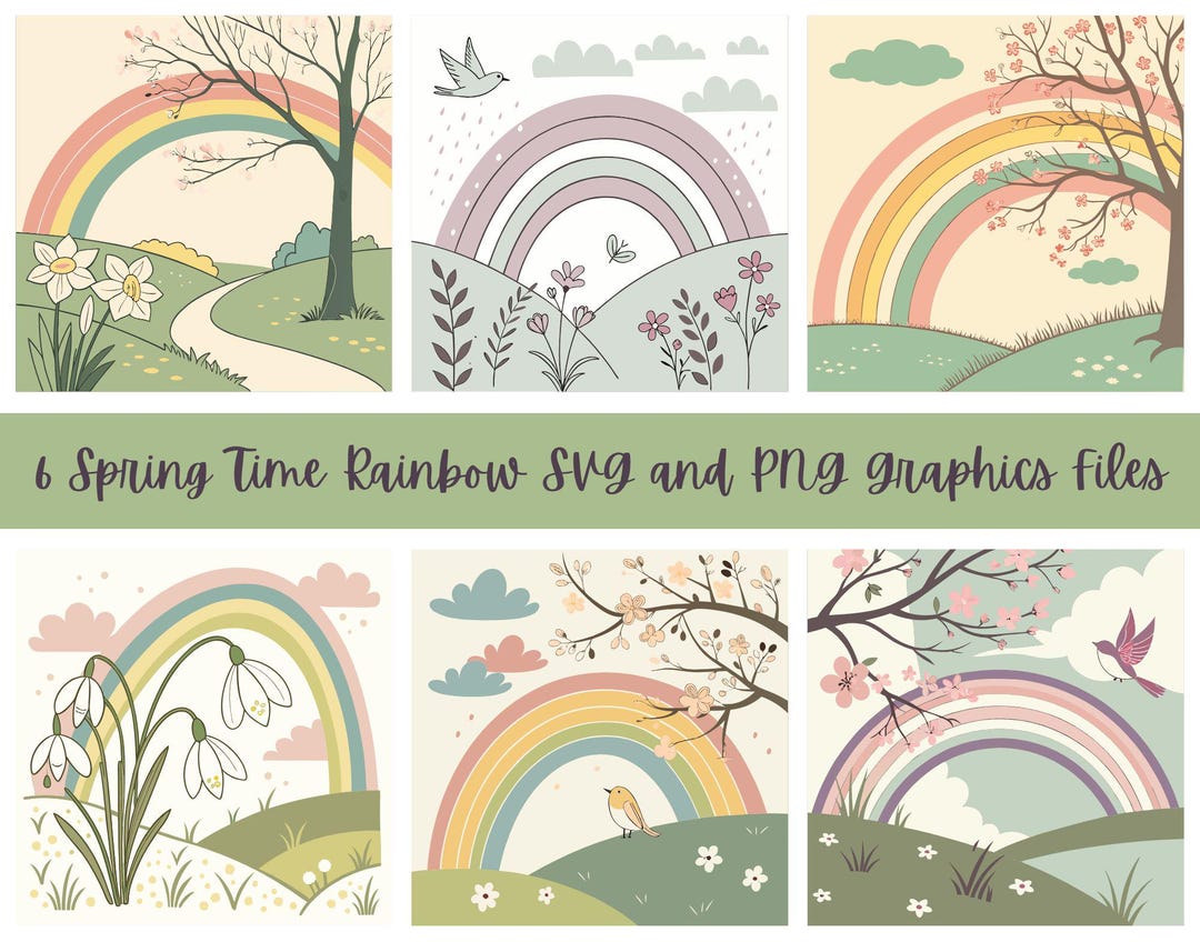 Springtime Pastel Rainbow SVG & PNG Bundle | 6 Digital Rainbow Clipart ...
