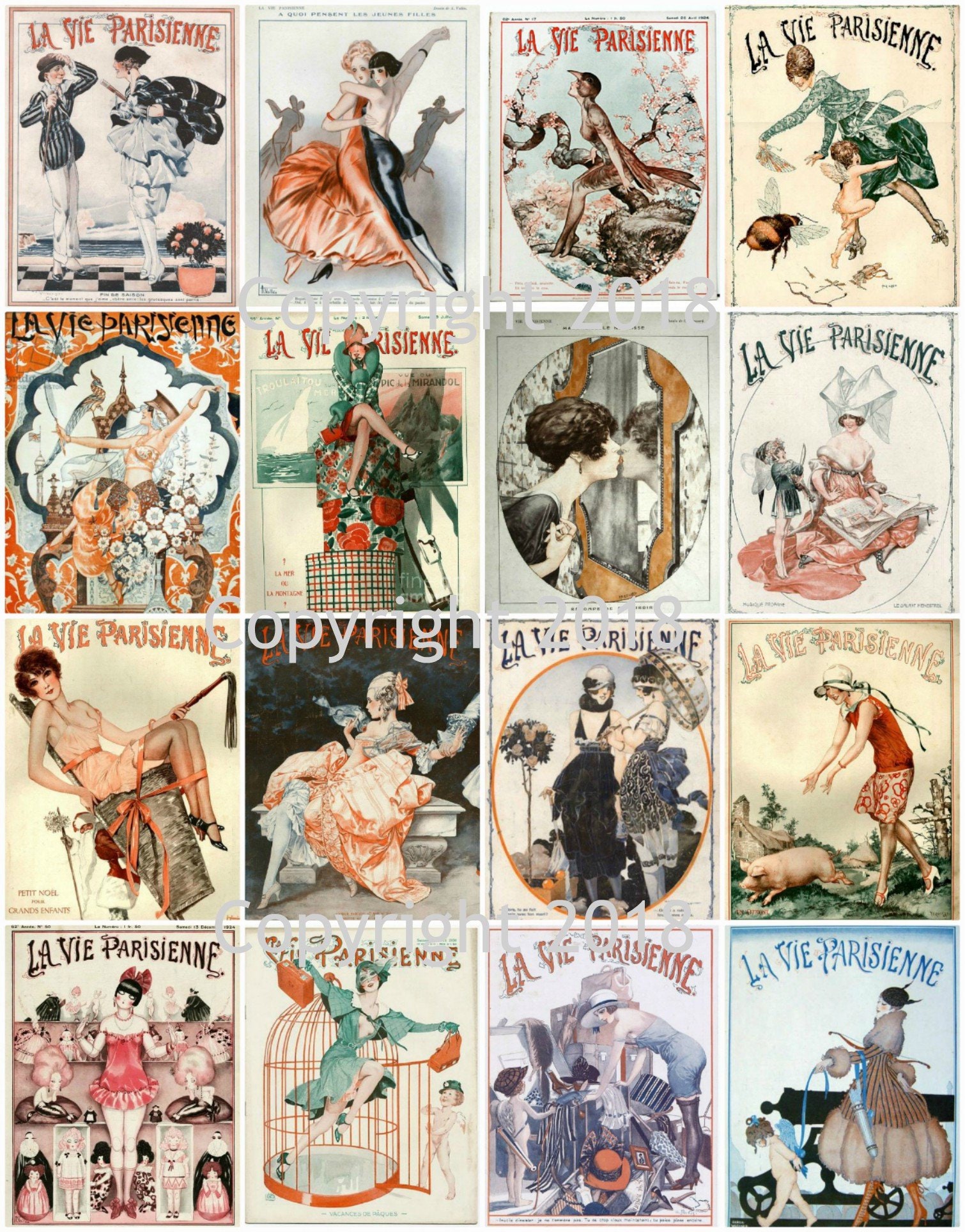Hoja de collage de portadas de revistas vintage "La Vie Parisienne ...