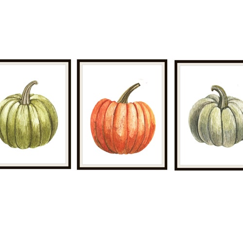 Set of 3 Pumpkins Printables Watercolor Pumpkins Prints Fall | Etsy