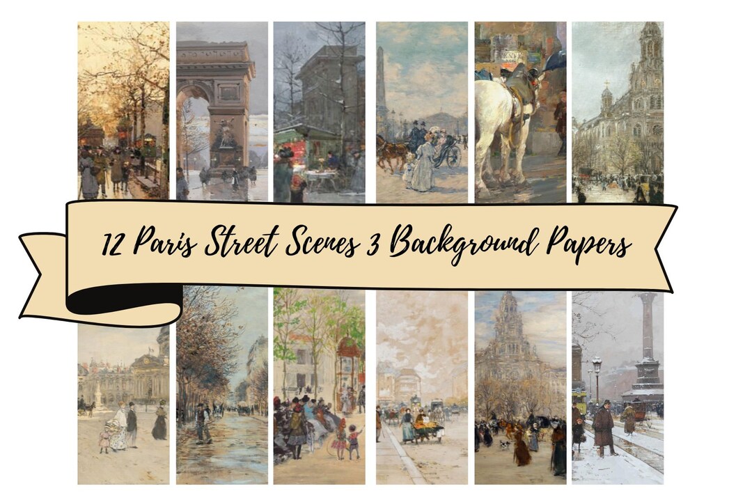 12 French Street Scenes of Paris 3 Design Background Sheets of 8.5 X 11 ...