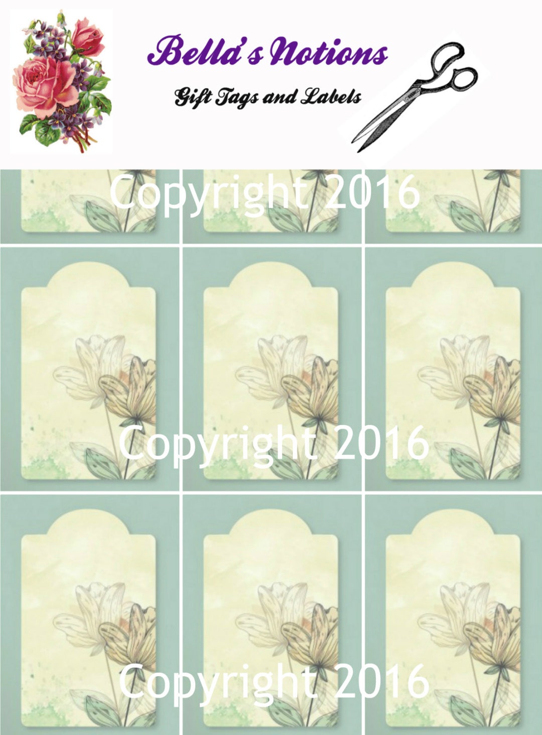 Bird and Flower Gift Tags or Labels Includes Backing Image Instant ...