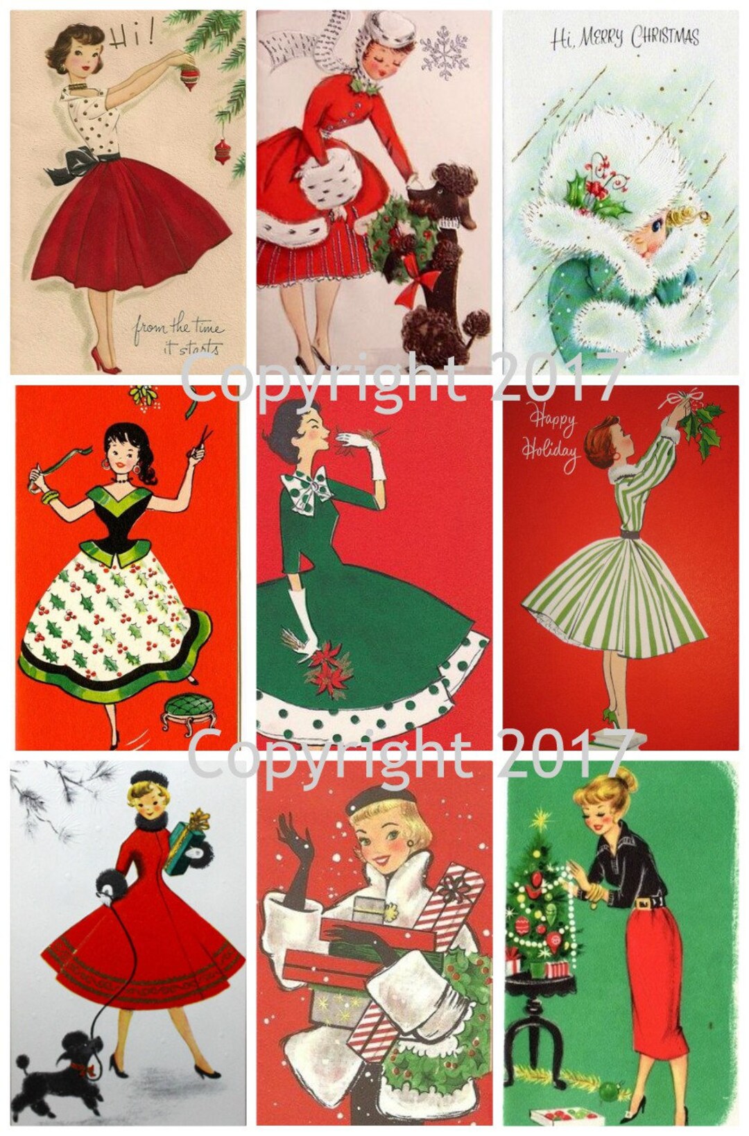 Printable Circa 1950's Retro Winter Christmas Card Images Collage Sheet ...