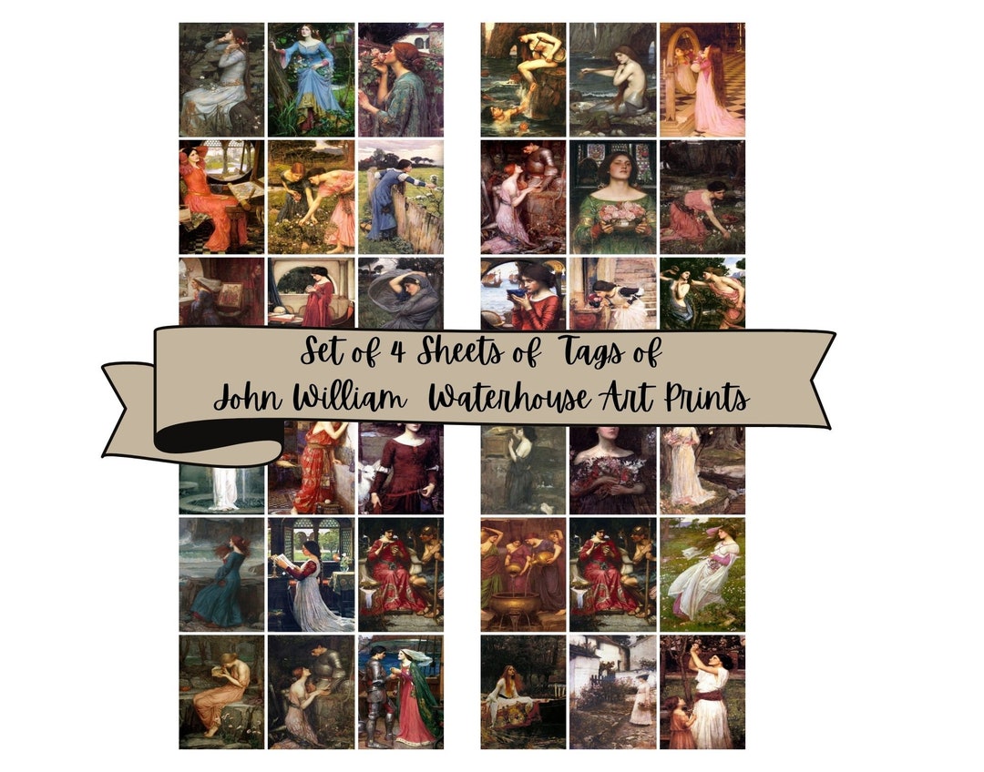 Set of 4 John William Waterhouse Art Image Tags, ATC Cards, Altered Art ...