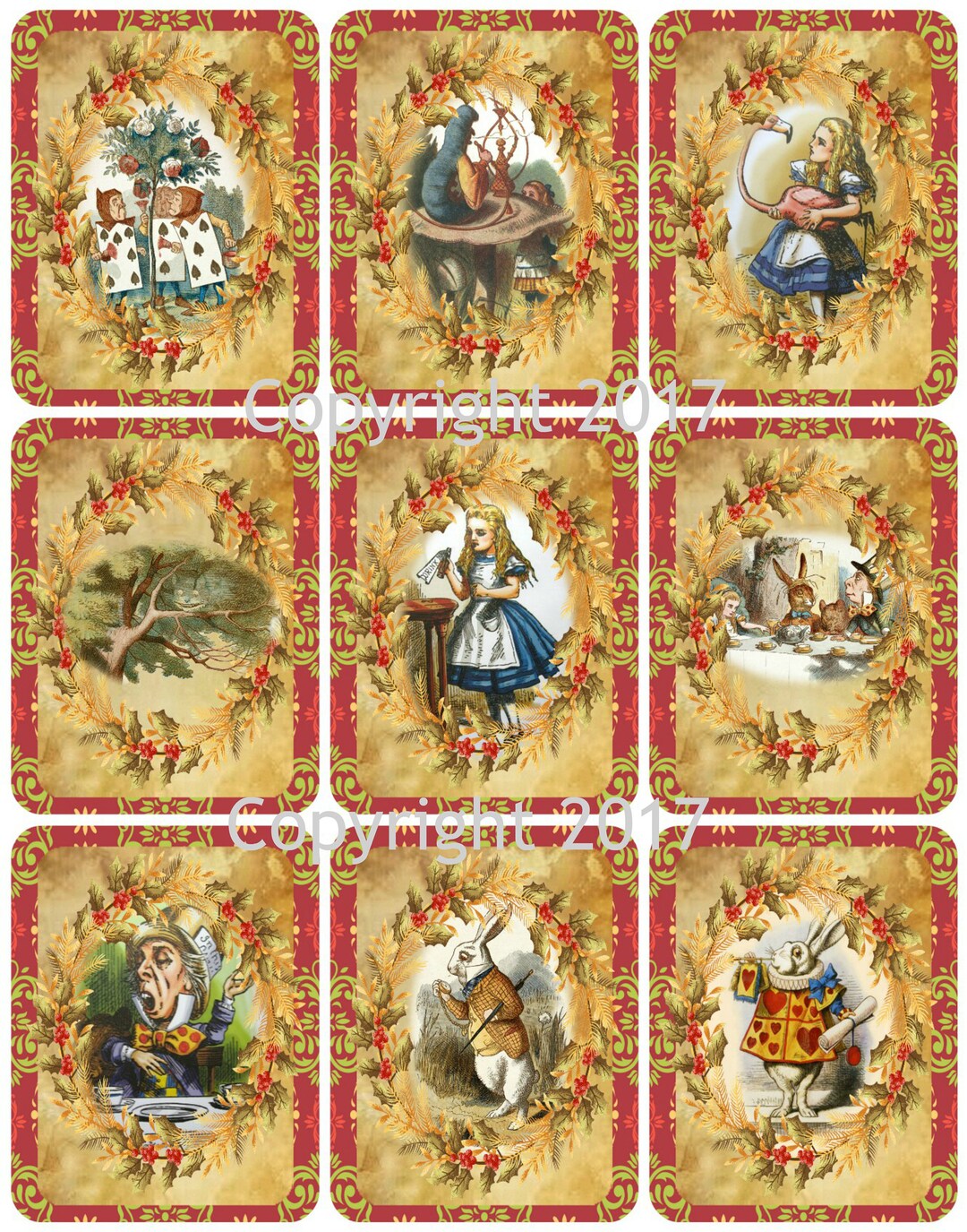 Victorian Images Alice in Wonderland Christmas Collage Sheet, Digital ...