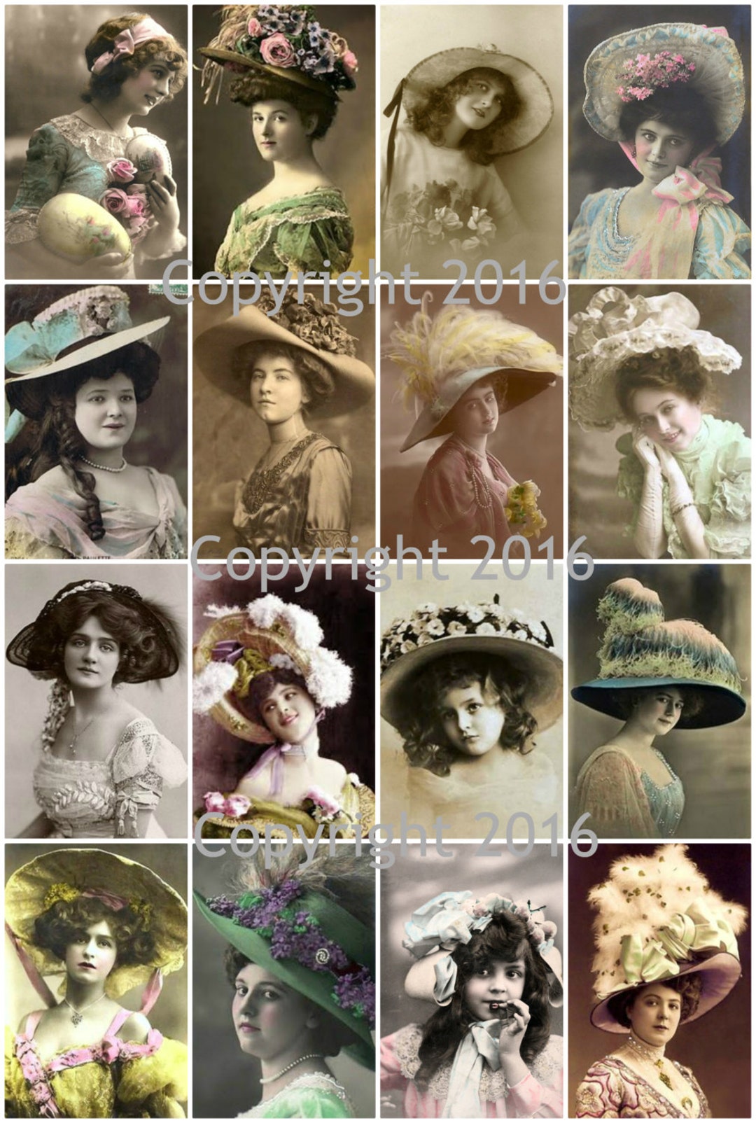Printable Victorian Easter Bonnets Photo Collage Sheet Instant Digital ...