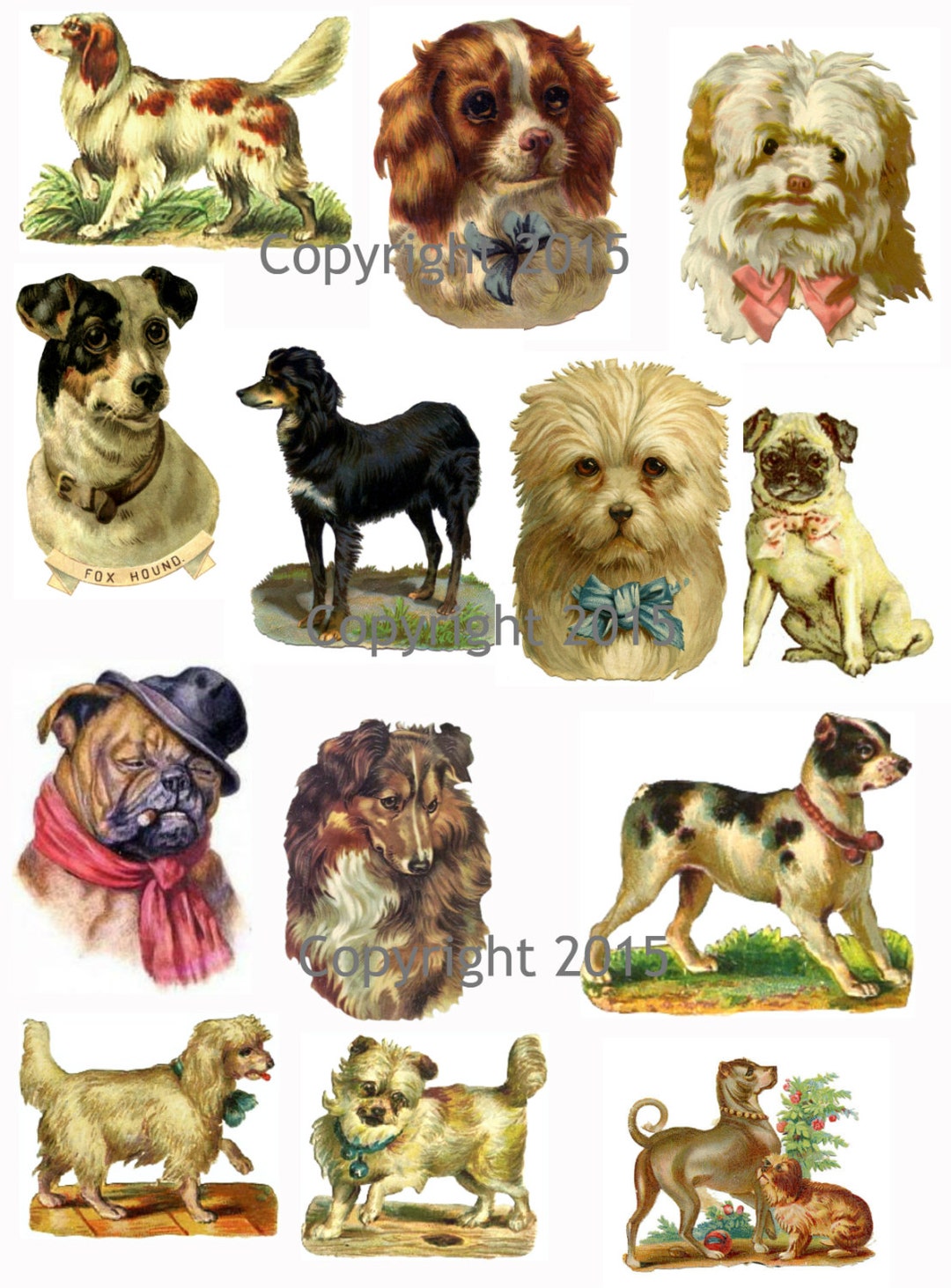 Collage Sheet Printable Vintage Victorian Dogs Instant Digital Download ...