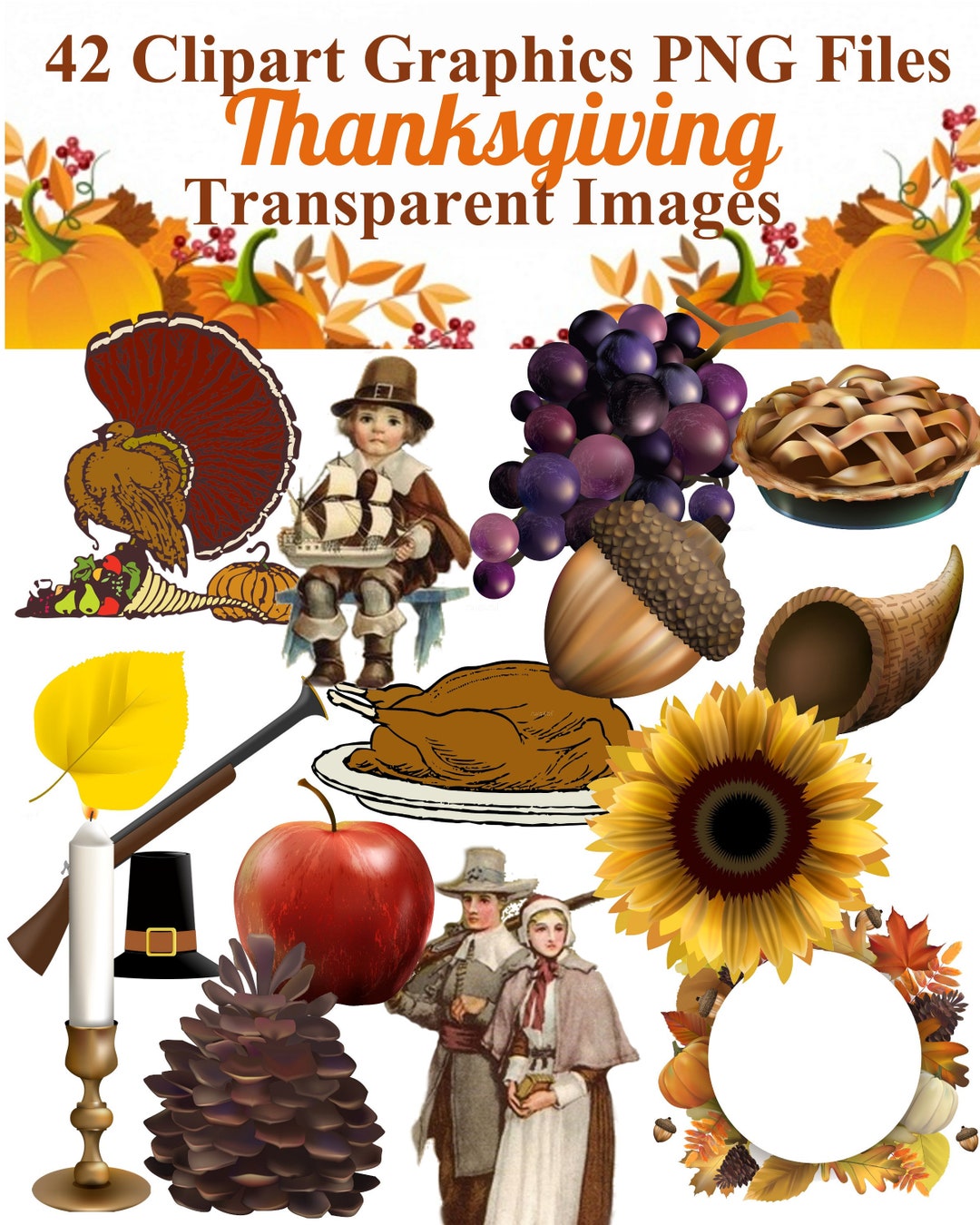 42 Assorted Thanksgiving Graphic Images Clip Art Transparent PNG Files ...