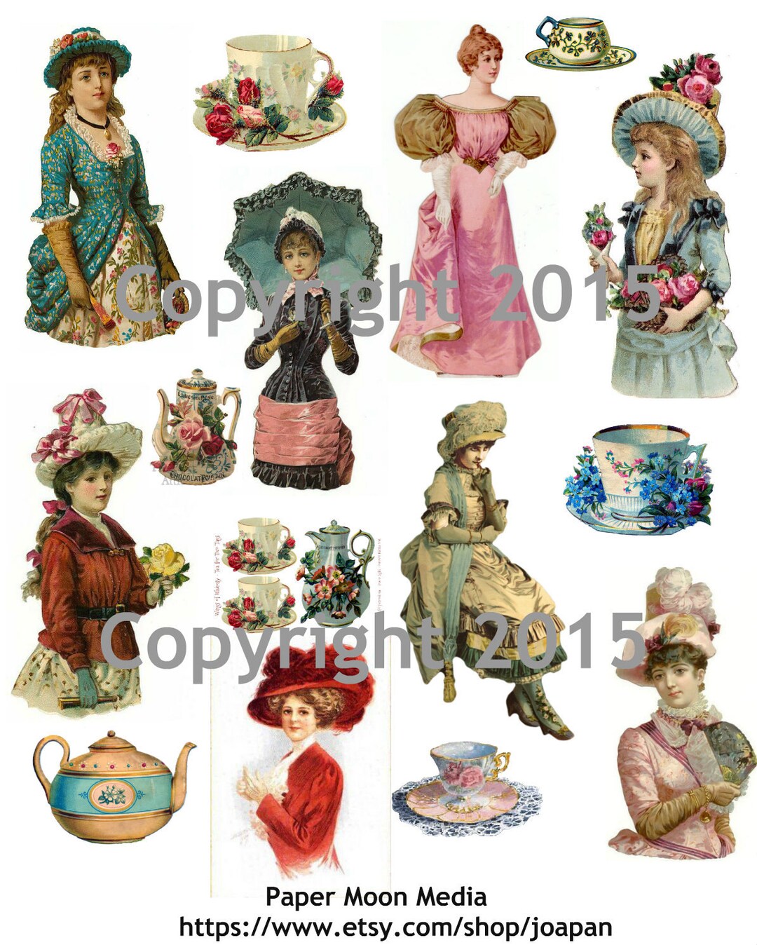 Printable Victorian Ladies Tea, Collage Sheet Instant Digital Download ...
