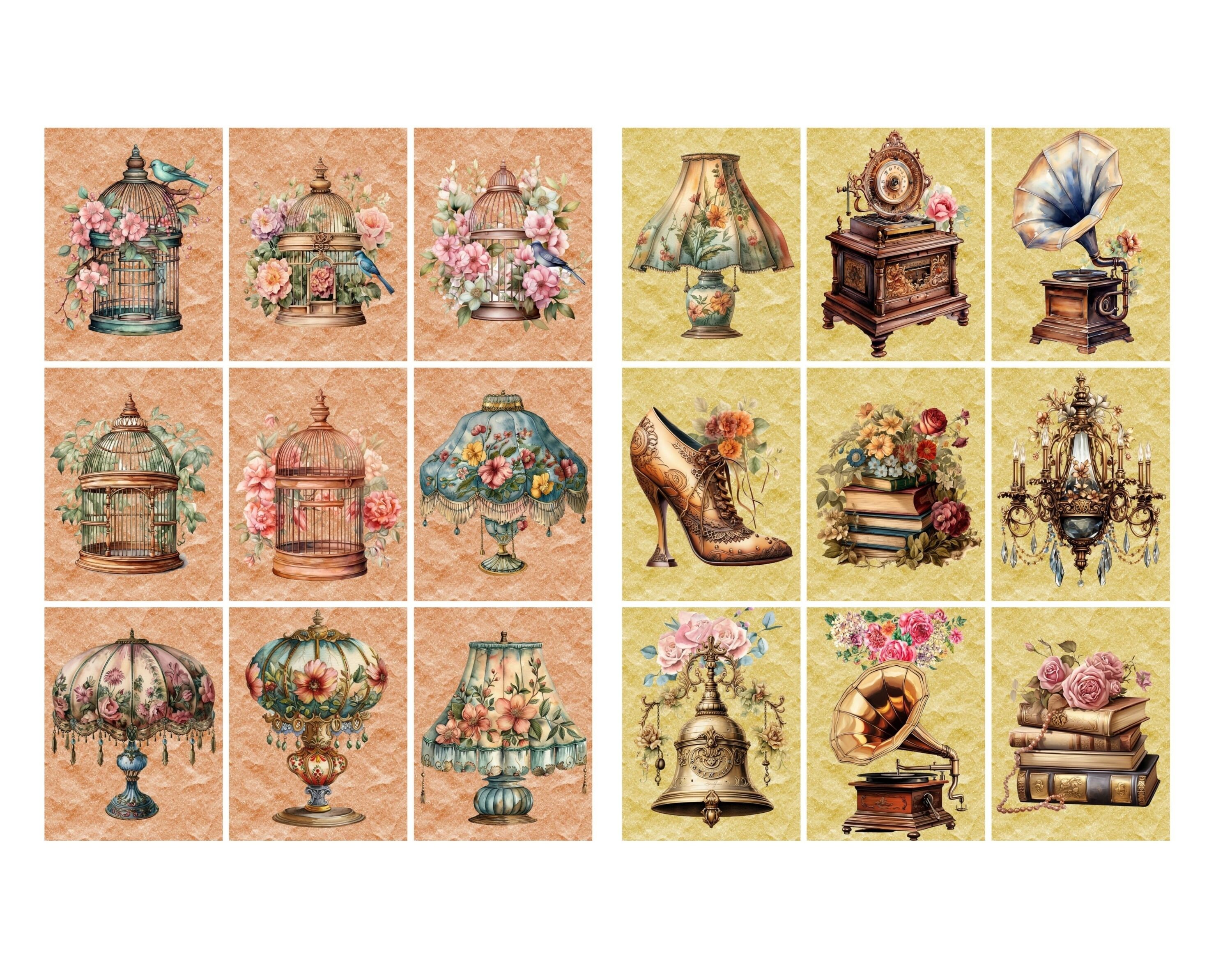 Set of 6 Antique Design Tags Collage Sheets, Design Image Sheets ...