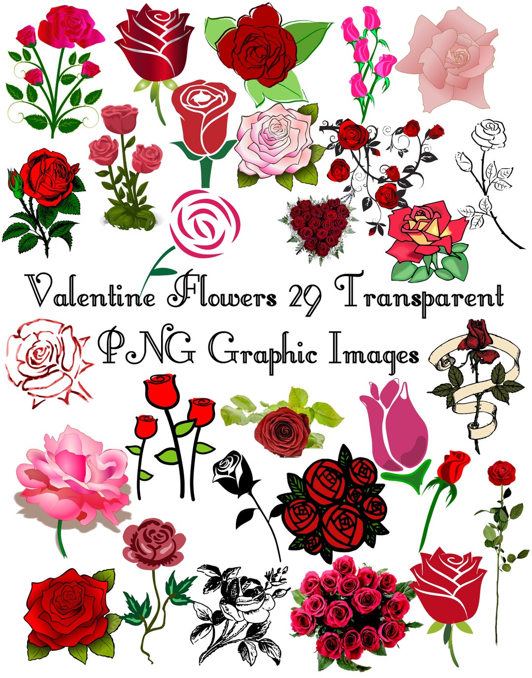 29 Valentine's Day Flowers and Roses Images Clip Art Transparent PNG ...