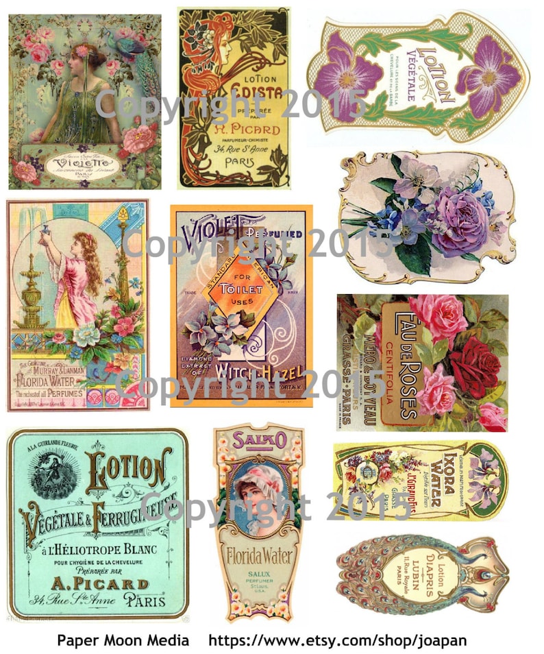 Printable Victorian Vintage Perfume Labels Collage Sheet 102. - Etsy