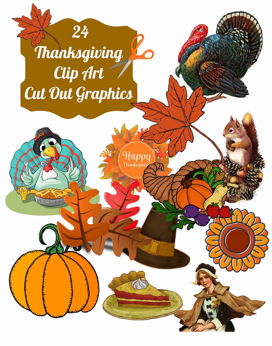 24 Printable Thanksgiving/ Fall Autumn Clip Art Graphics. Instant ...