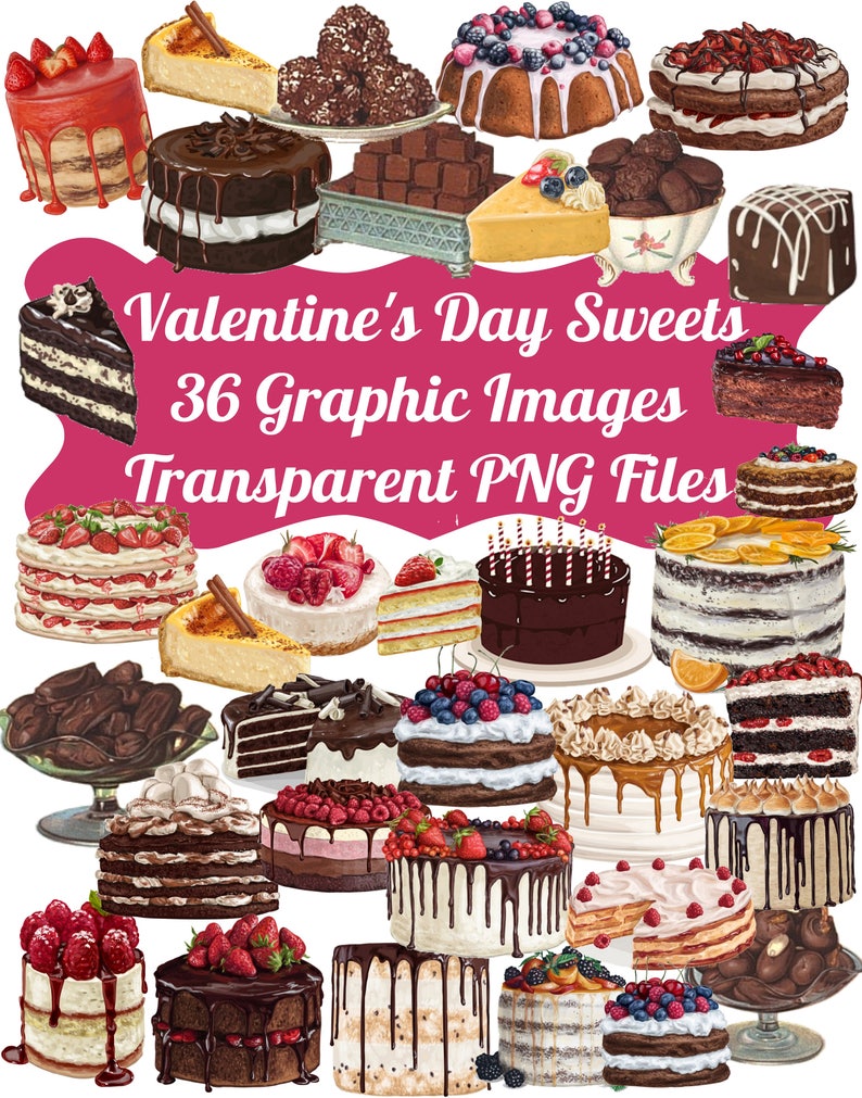 36valentine's Day Cakes and Candy Sweets Images Clip Art - Etsy