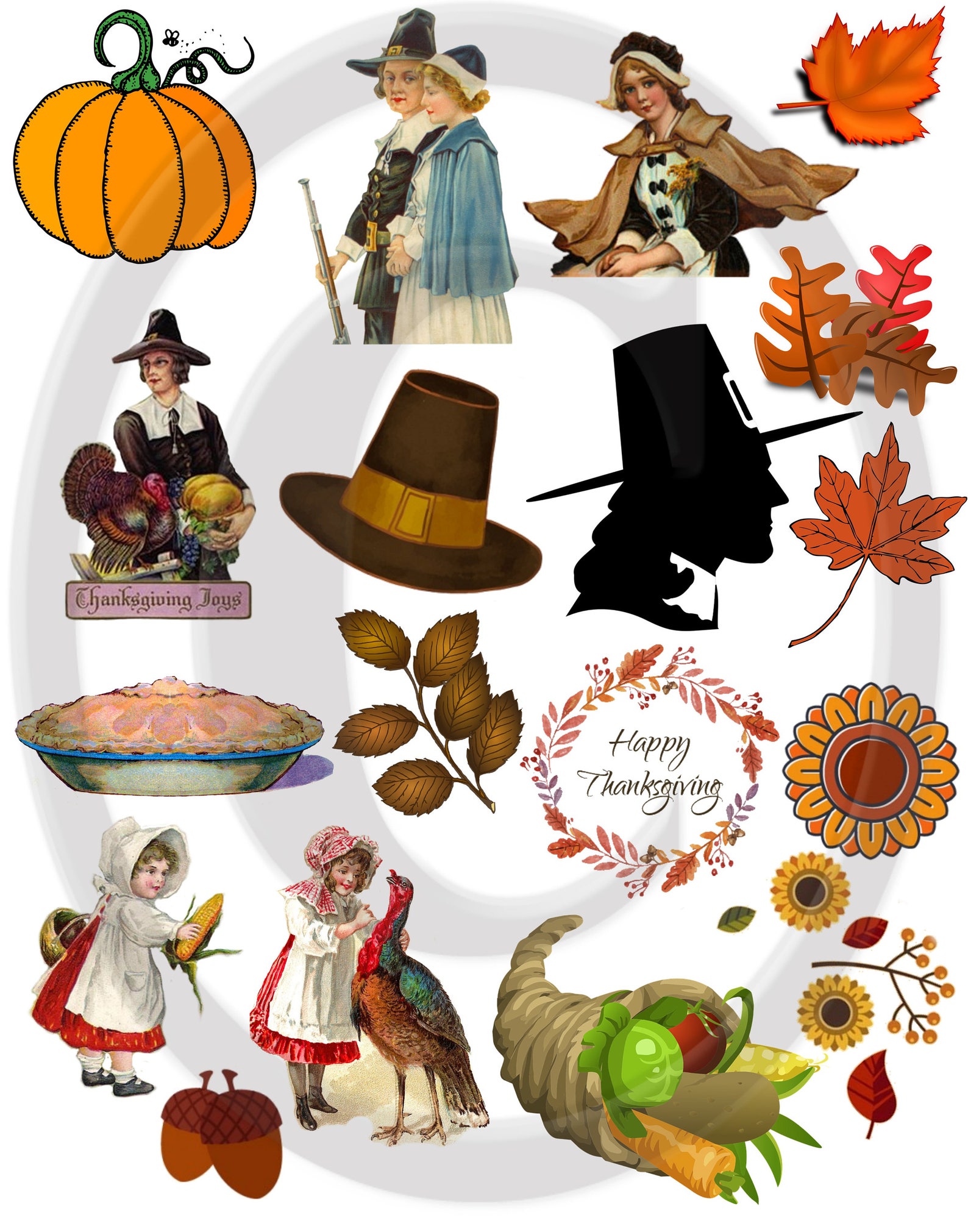 36 Assorted Thanksgiving Graphic Images Clip Art Transparent | Etsy