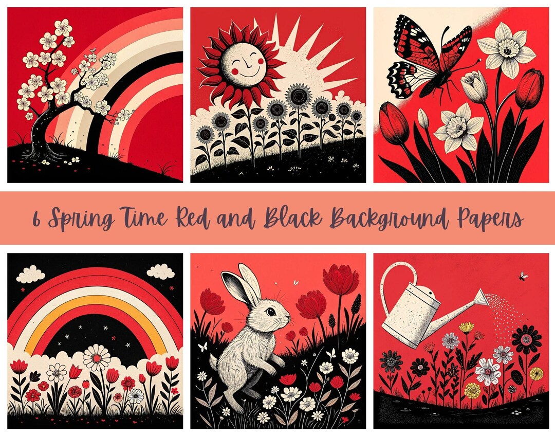 Springtime Red and Black Papers I SVG & JPG Bundle | 6 Digital Art ...