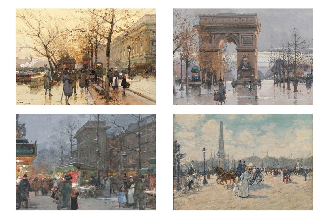 12 French Street Scenes of Paris 3 Design Background Sheets of 8.5 X 11 ...