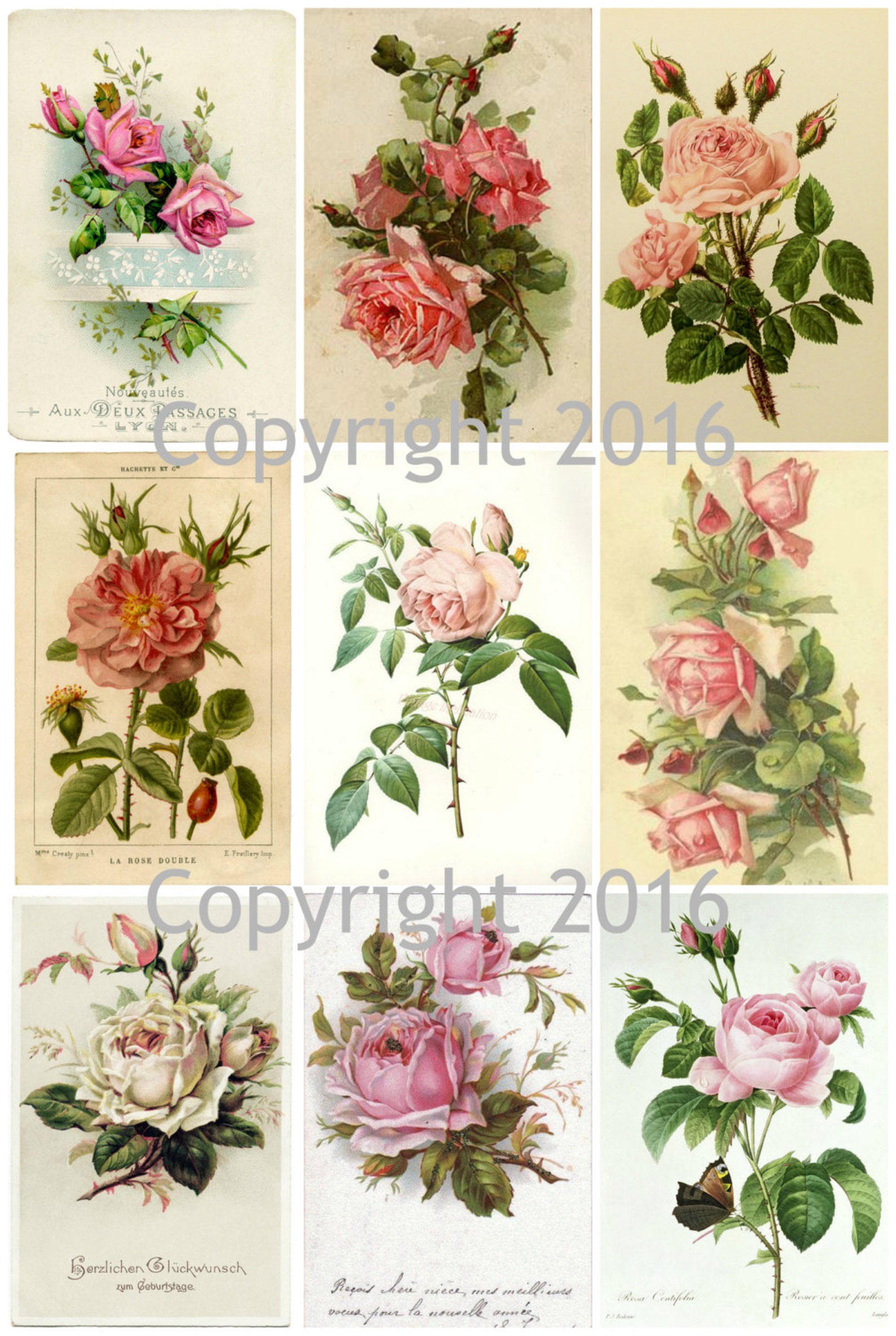 Printable French Roses Collage Sheet #2. Instant Digital Download ...