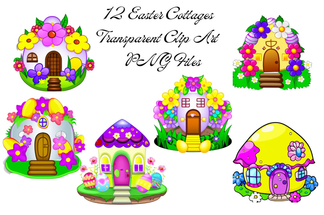 12 Easter Cottages Transparent PNG File Images for POD, Journaling ...