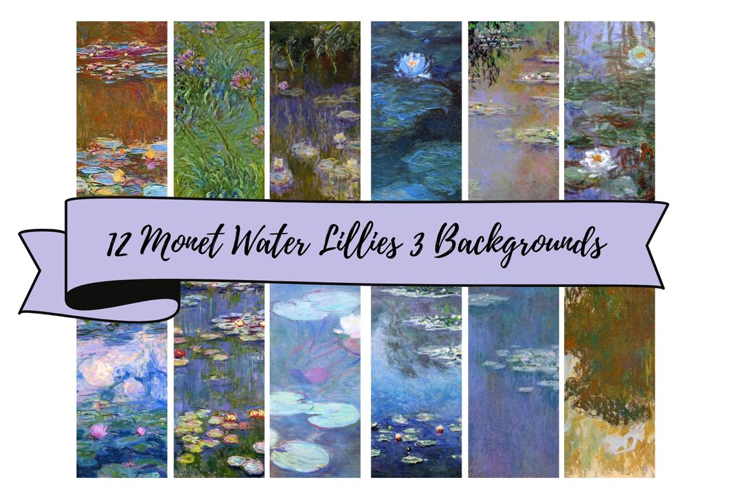 12 Claude Monet Lily Pond Art 3 Background Sheets of 12 X 12" JPG ...