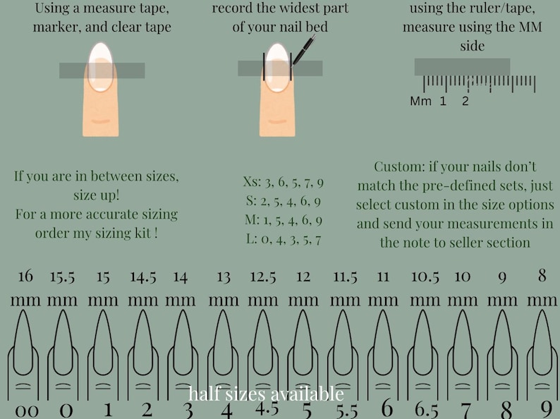 Press on Nail Sizing Measurments - Etsy