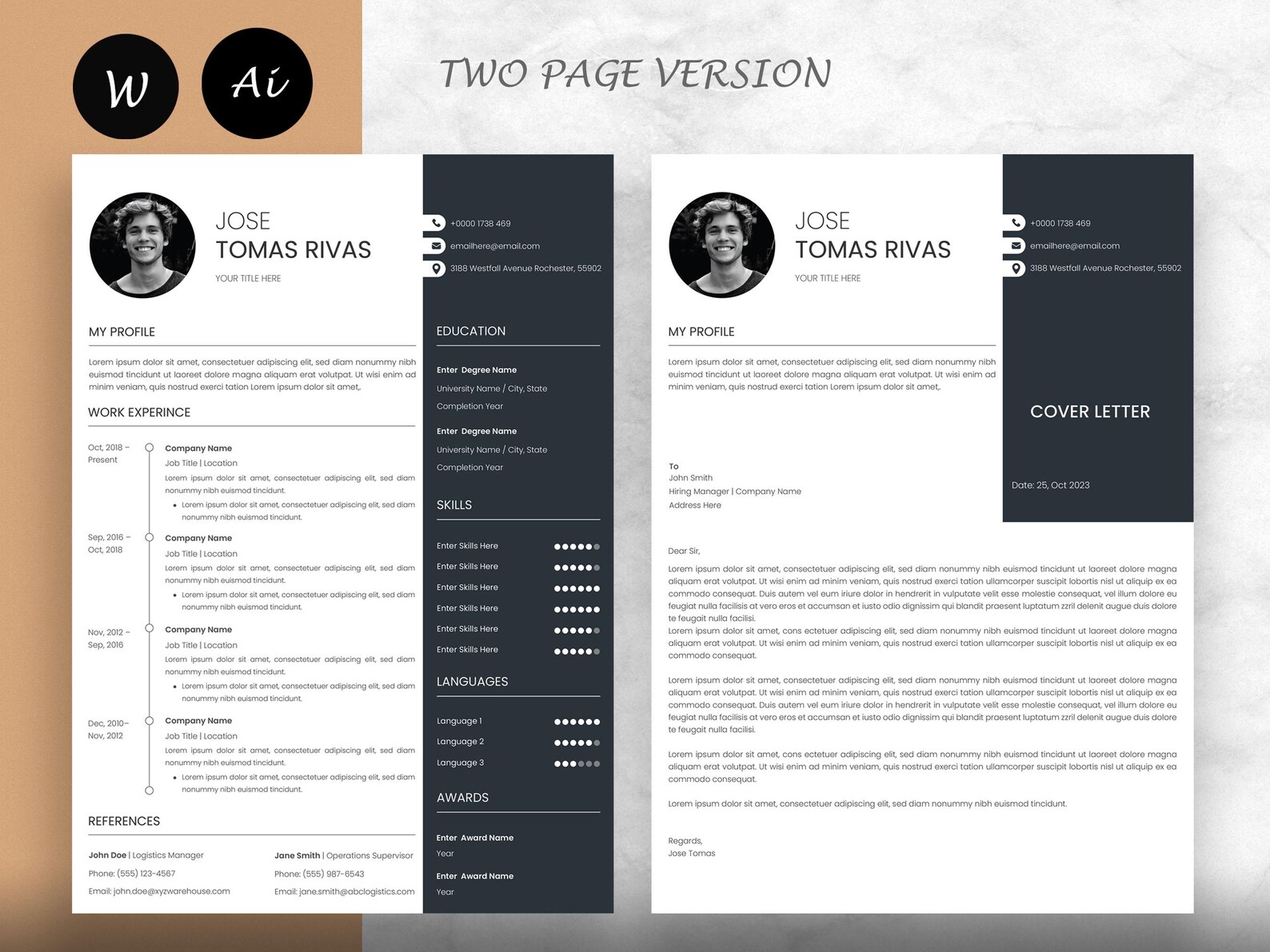 Executive Resume Template for Adobe Illustrator & Word | Modern C-level ...