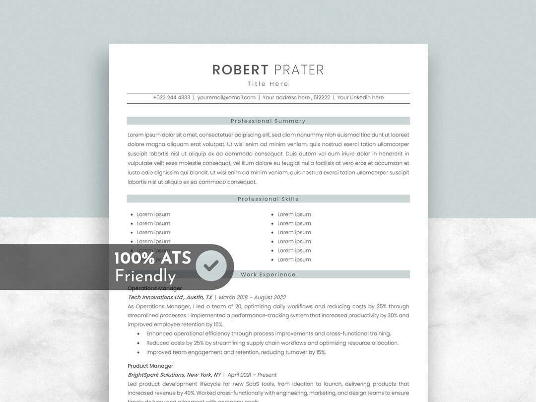 ATS Cv Template Word, ATS RESUME Template, Professional Cv Ats, Modern ...