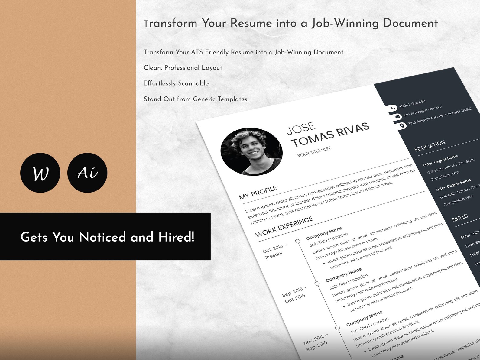Executive Resume Template for Adobe Illustrator & Word | Modern C-level ...