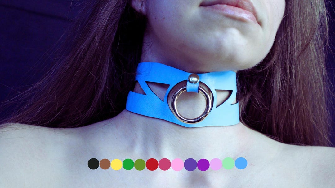 Sky Blue Submissive Collar | Cutout Leather BDSM Choker | Petplay Sub ...