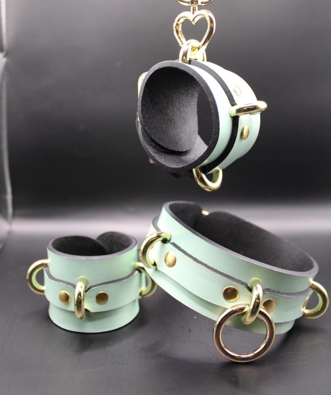 Handmade BDSM Set – Leather Collar, Handcuffs & Ankle Cuffs With ...