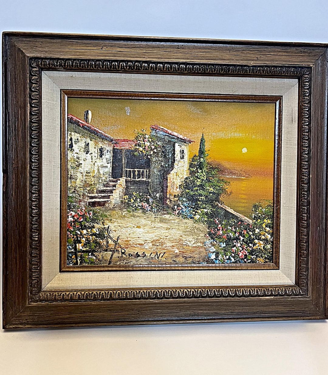 Vintage Italian Coast Oil Painting by Romano Rossini, Framed - Etsy